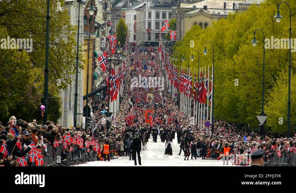 Norway National Day. Beautiful Procession. Traditional Dress. Happy And ...