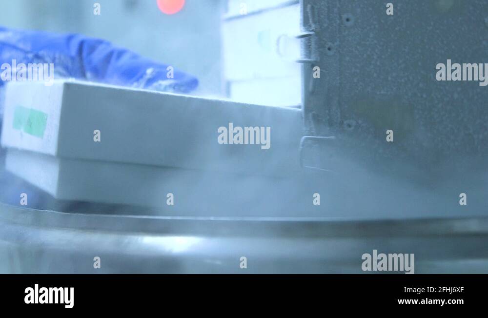 Drawer being inserted into liquid nitrogen cryogenic cold storage ...