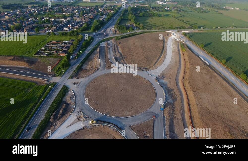 Aerial view by drone, of the road improvement scheme and roundabout ...