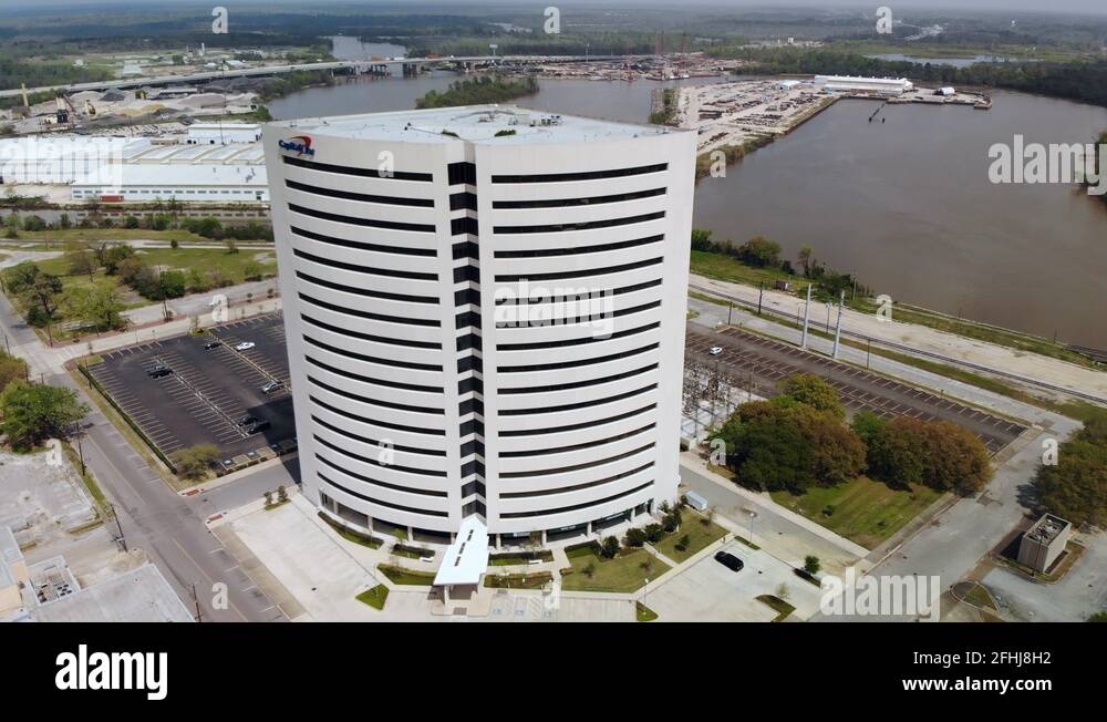 Drone footage of Edison Plaza in downtown Beaumont, TX Stock Video ...