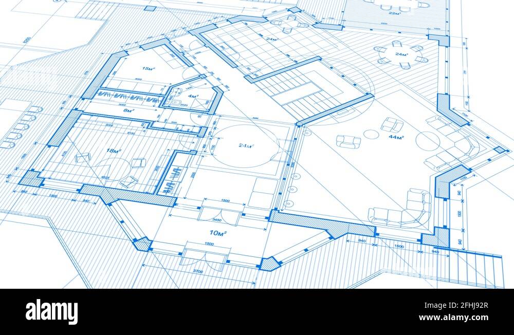 Architecture design: blueprint plan modern house Stock Video Footage ...