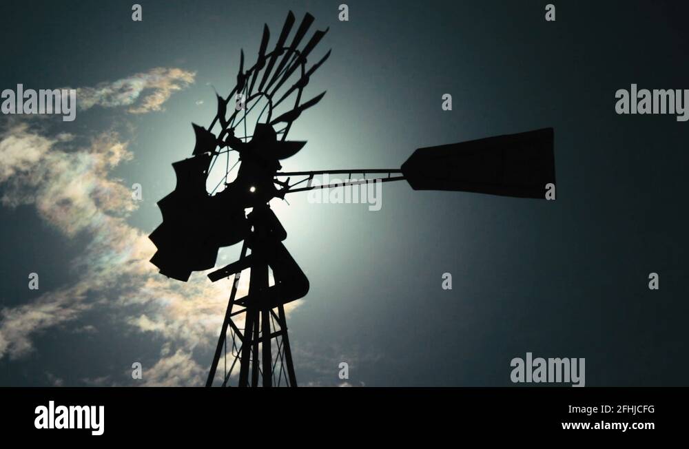 Western Metal Windmill in the sun, aermotor style / lens flare Stock ...