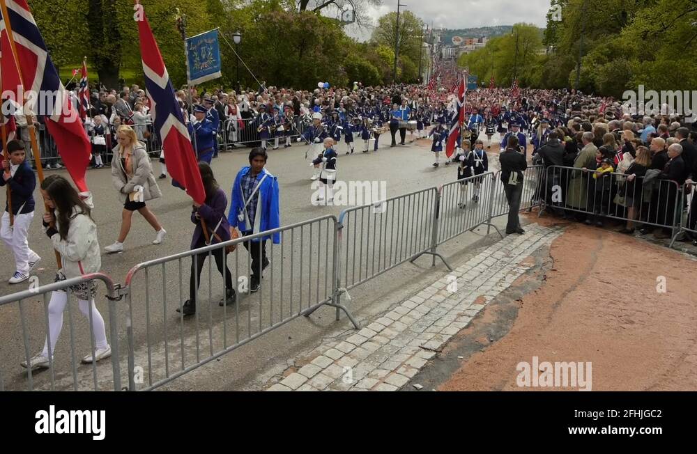 Norway National Day. Beautiful Procession. Traditional Dress. Happy And ...