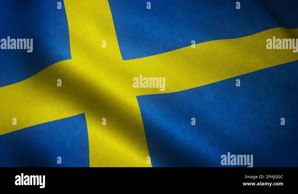 Realistic flag of Sweden waving with highly detailed fabric texture ...