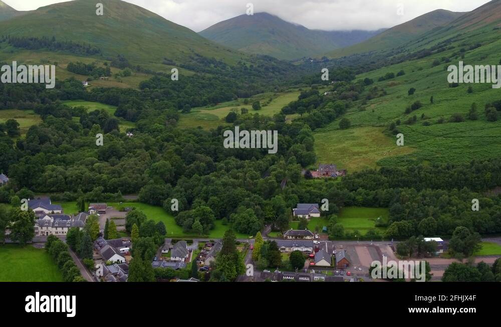 An aerial view of the Village of Luss in the Scottish Highlands, UK ...