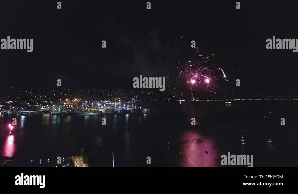 Wellington's Matariki fireworks display, aerial rise with crowds headed ...
