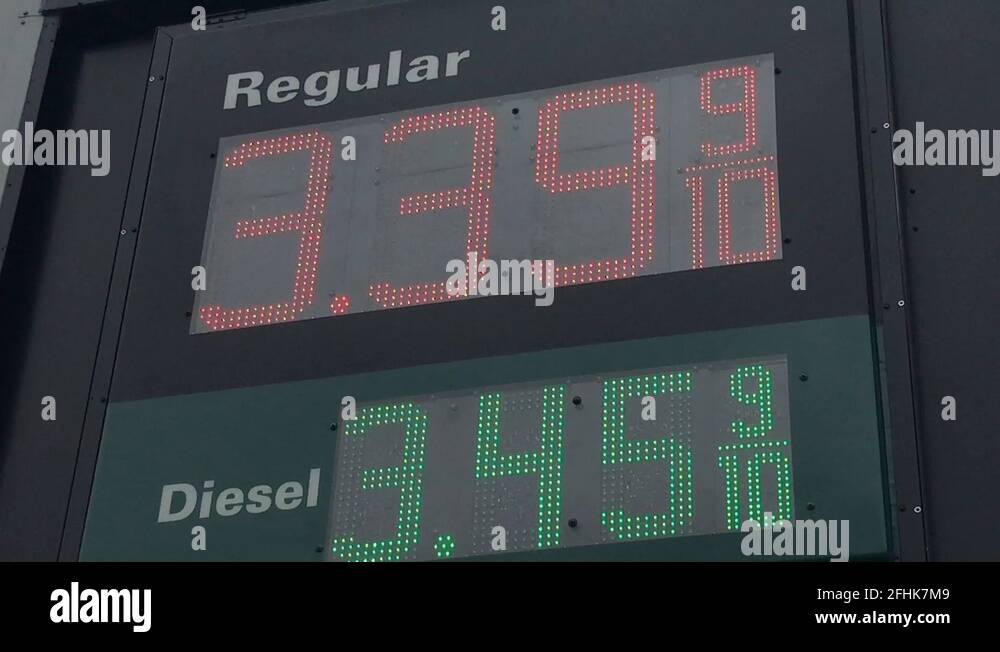 An American Gas Station Price Sign closeup, displaying expensive gas ...