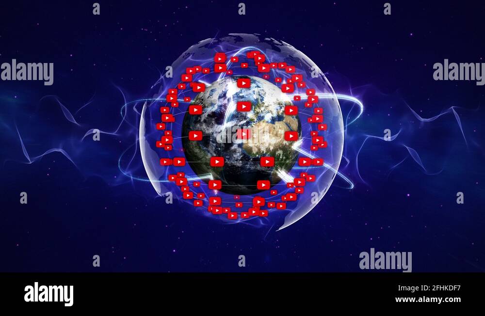 Earth and YOUTUBE Logos Around, Connection Network, Animation Stock ...