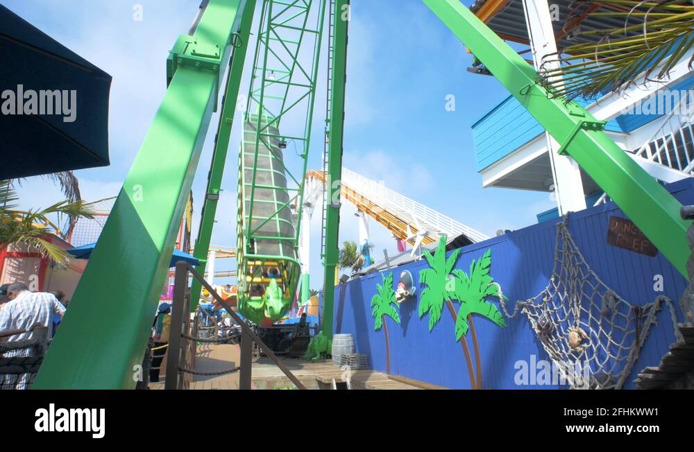 Dragon swing at Santa Monica Pier. Southern California beach attraction ...