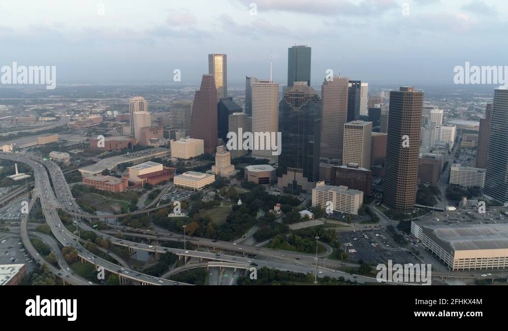 This video is of an aerial view of downtown Houston skyline. This video ...