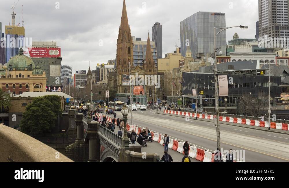 Swanston Street and Princess Bridge Timelapse With Hyper Zoom Stock ...