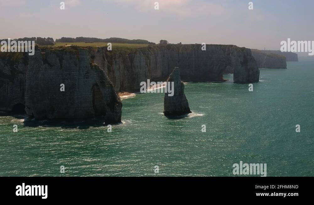 Drone footage of the cliffs (Elephant Cliff) of Étretat, France Stock ...