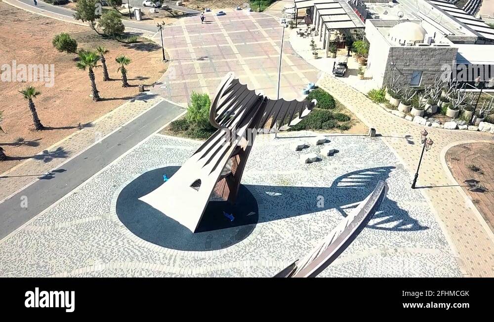 a look from above on the seashore with playground with tails and ...