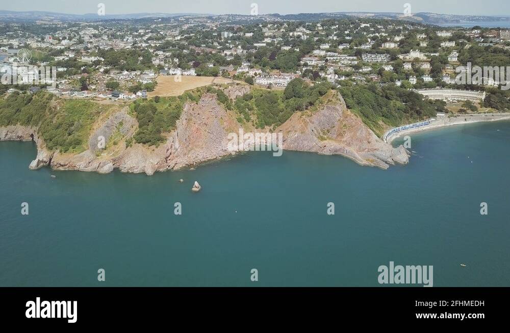 Sky view of Torquay a coastal town in Devon England. Seaside town in ...
