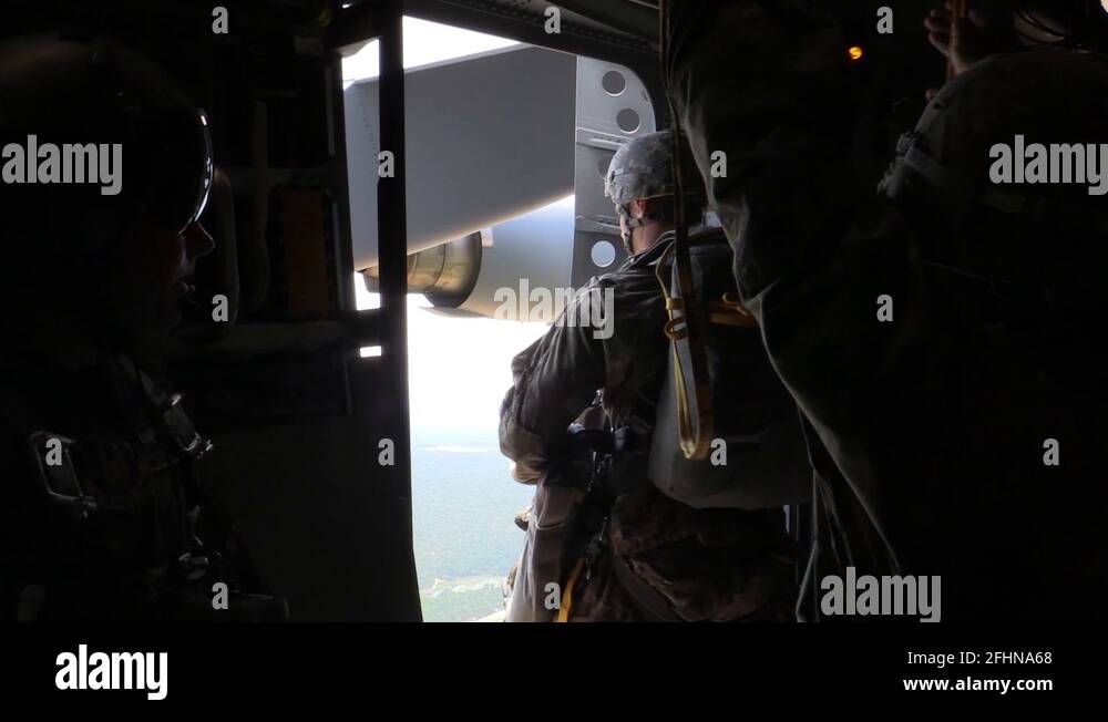 Army Soldiers perform static line jump from C-17 aircraft - 2016 Stock ...