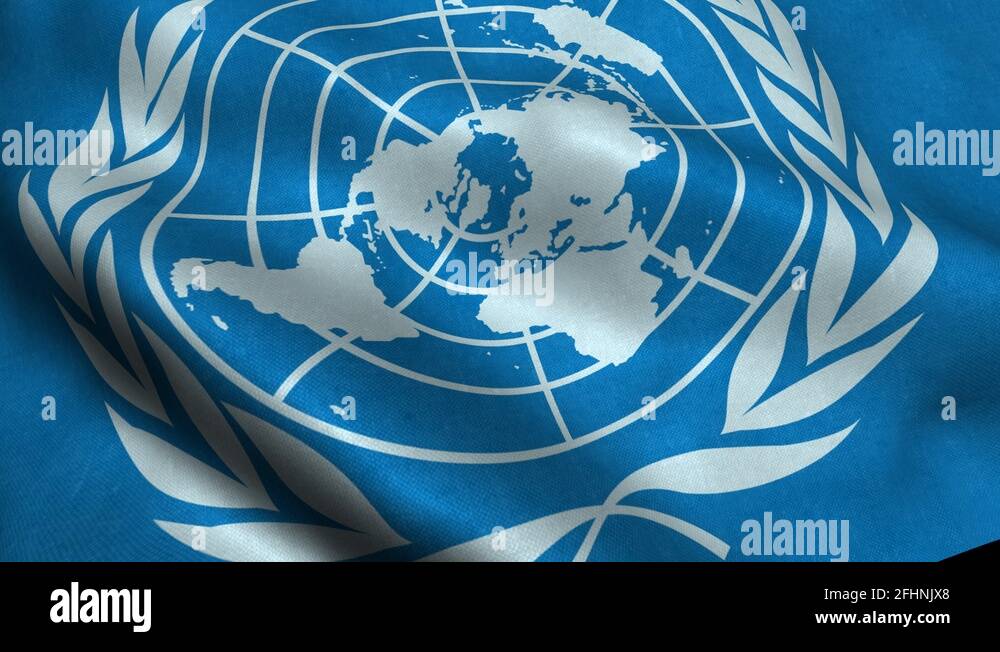 Photorealistic 4k Close up of un flag slow waving with visible wrinkles ...