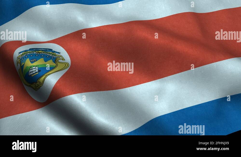 Photorealistic 4k Close up of costarica flag slow waving with visible ...