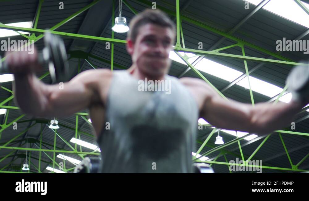 Cinematic Workout, Dumbbell Side Lateral Raises, Man In Gym, Fitness ...