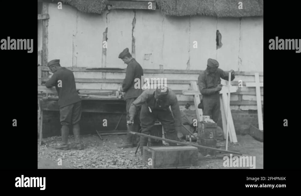 107th infantry regiment make crosses in Abele - 1918 Stock Video ...