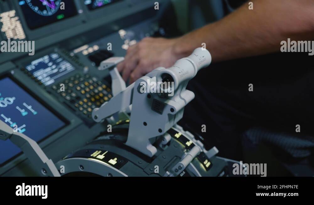 Panel of switches on an aircraft flight deck. Pilot controls the ...