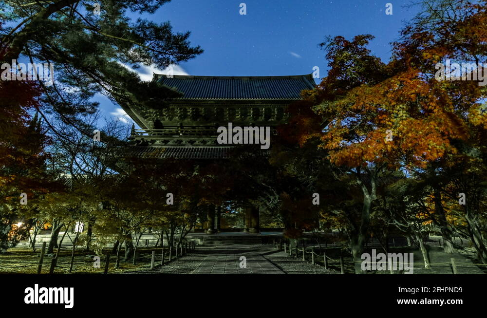 Astro Timelapse of Stars over Historic Temple in Fall in Kyoto -Tilt Up ...