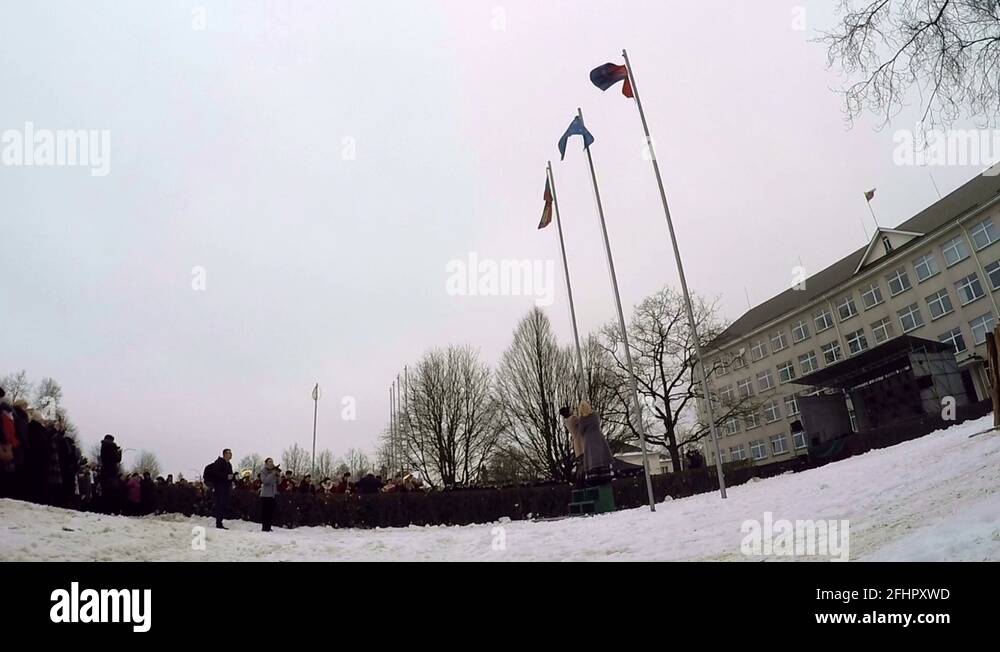 Lithuanian National flag raising ceremony in Sirvintos Stock Video ...