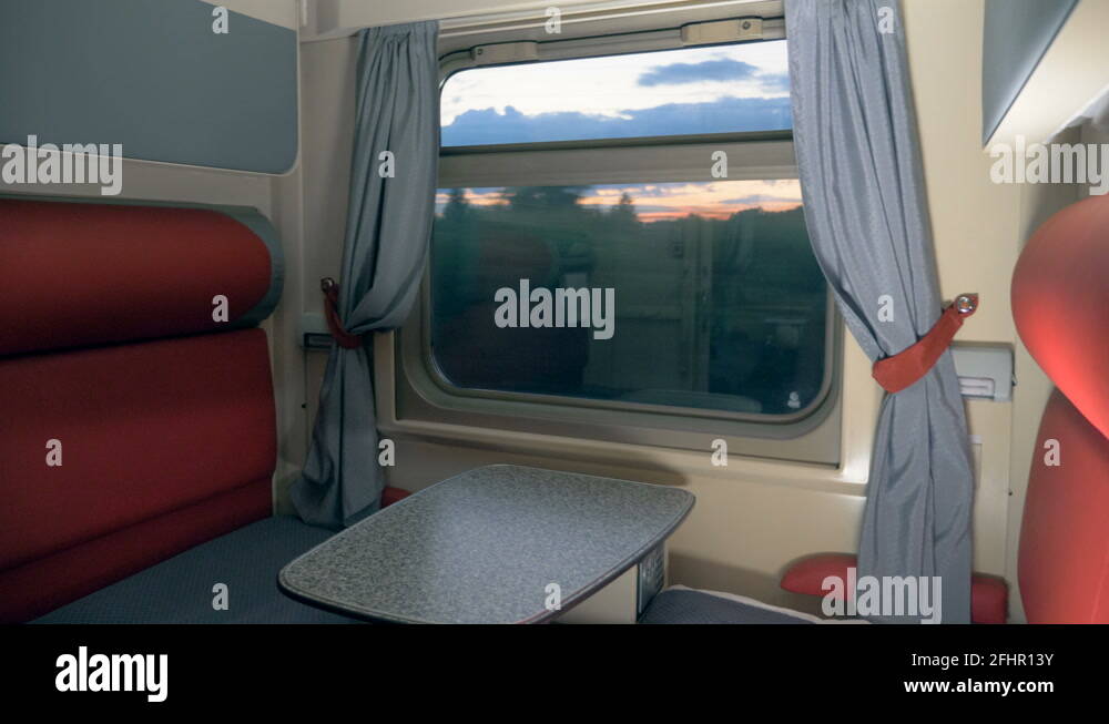 Train motion process shown through the interior of a coupe cabin. Speed ...