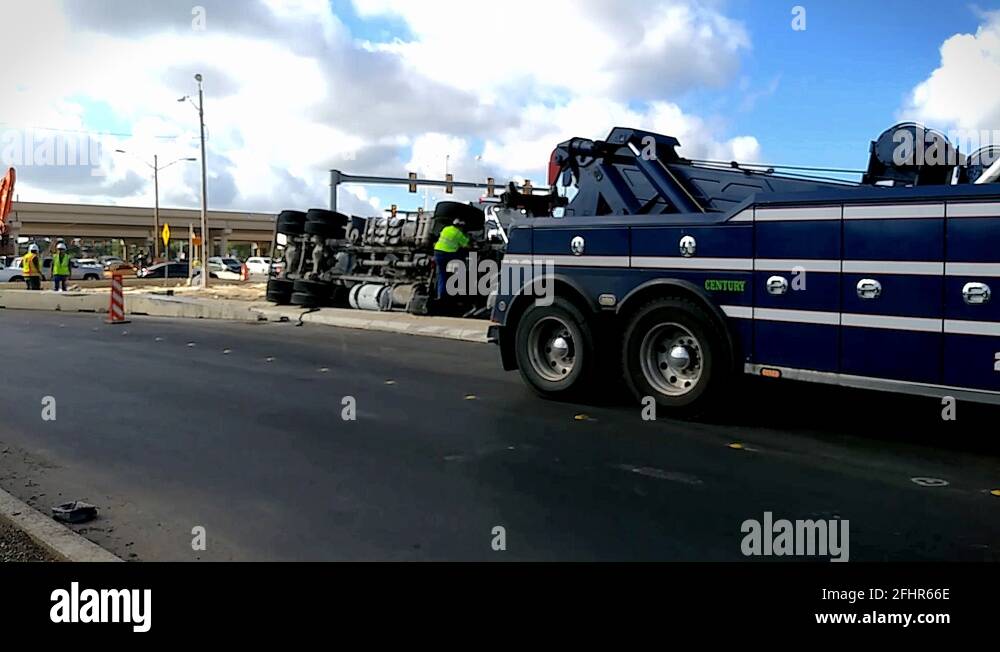 Truck over turns at the junction of Bandera and 1604 while prepairing ...