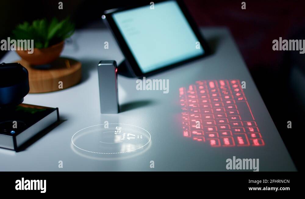 4K Virtual Laser Projection Keyboard In Office with Generated Animation ...