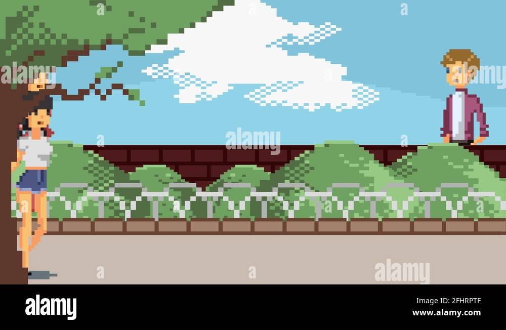 Retro pixel art game character animation various people walking in park ...