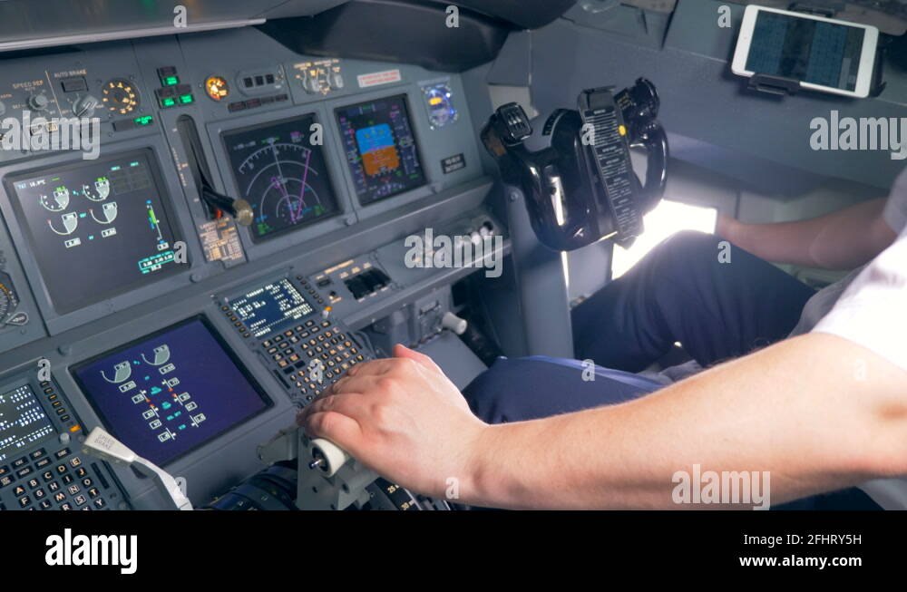 Aircraft handling process held by a professional pilot in a airplane ...