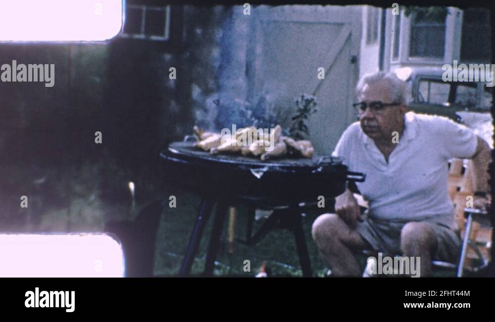 1960s Old Man Grill Meat Outdoor Cook BARBECUE BBQ Vintage Film Retro ...