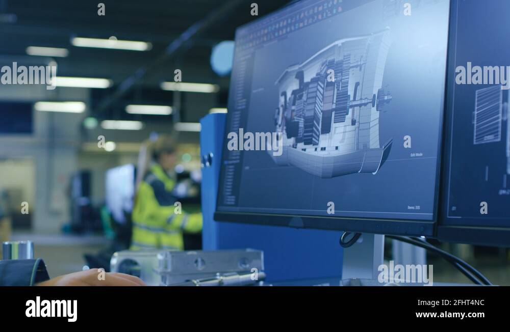 Close-up Shot of the 3D CAD Model of the Engine Shown on Computer ...