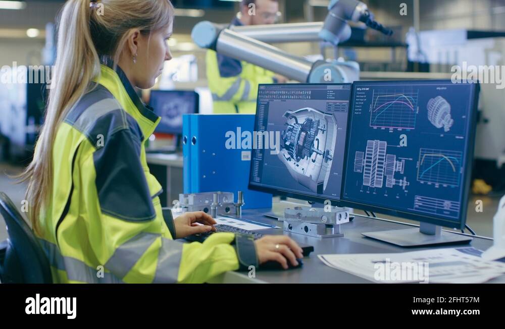 At the Factory: Female Mechanical Engineer Designs 3D Engine on Her PC ...