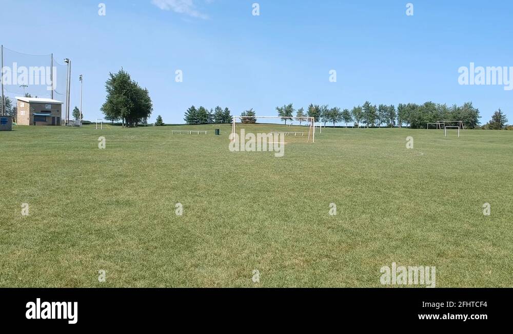 Drone footage of a soccer field or football pitch. Aerial shots from ...