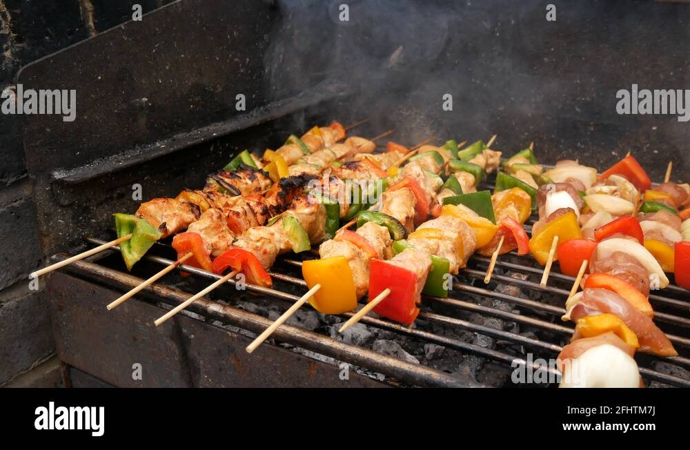 Barbecue chicken kabobs smoking Stock Videos & Footage - HD and 4K ...
