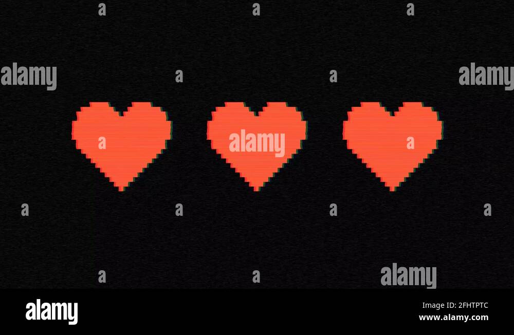 Three Pixel Art Red Hearts in Retro Style. Game Life Bar Bad TV Screen ...