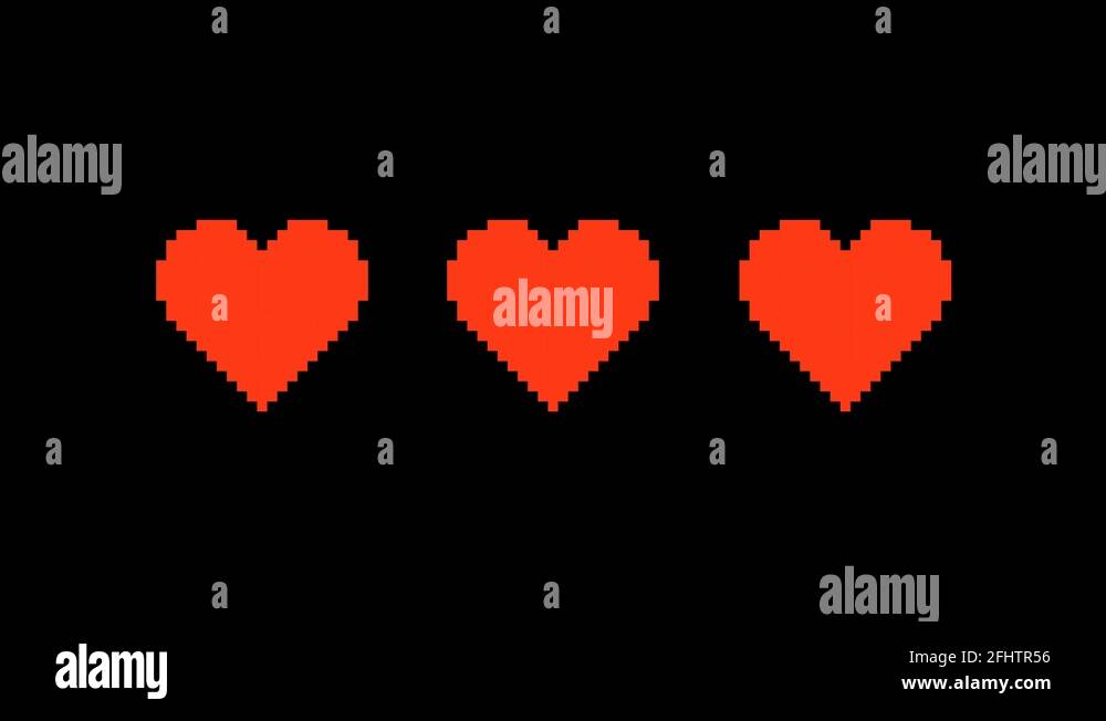 Three Pixel Art Red Hearts in Retro Style Animation 4K Background Stock ...