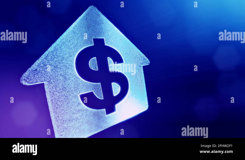 dollar sign in emblem of a house. Finance background of luminous ...