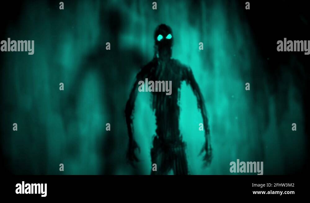 Attack zombies inside tomb. Animation in genre of horror. Blue ...