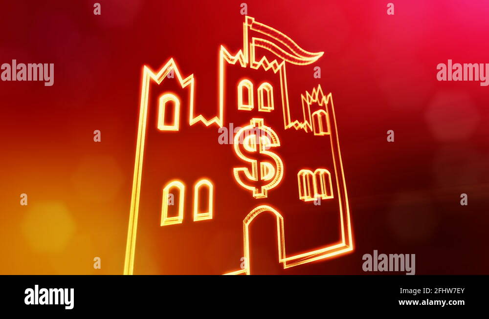 dollar sign in emblem of castle. Finance background of luminous ...
