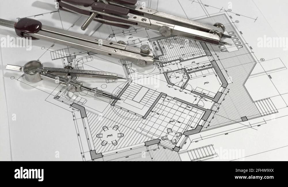 Blueprint - architectural plan of a modern house and compass smoothly ...