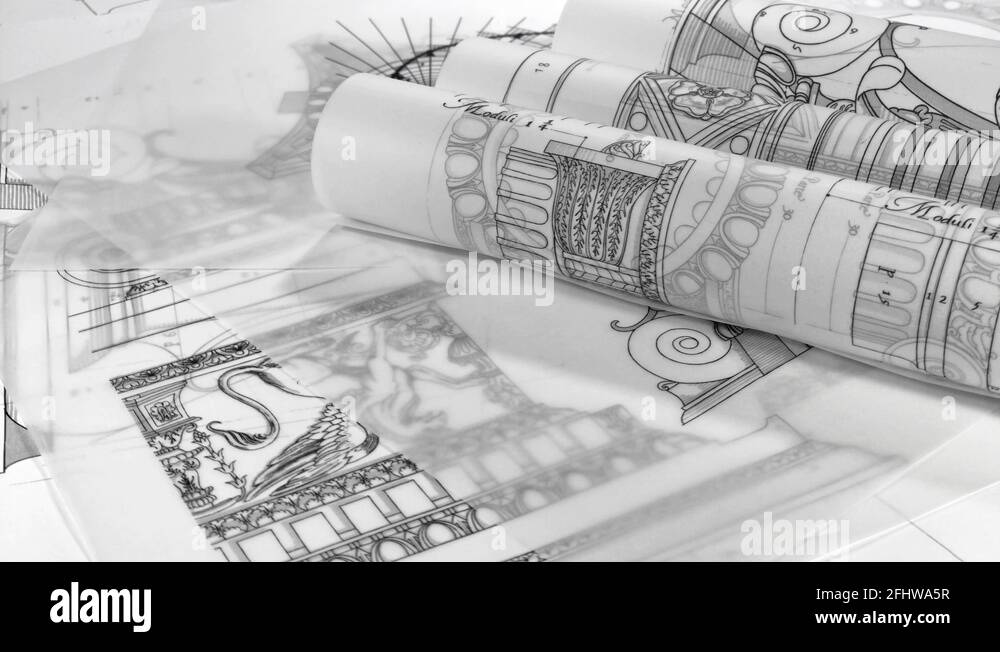 blueprints - drawings of antique architecture Stock Video Footage - Alamy