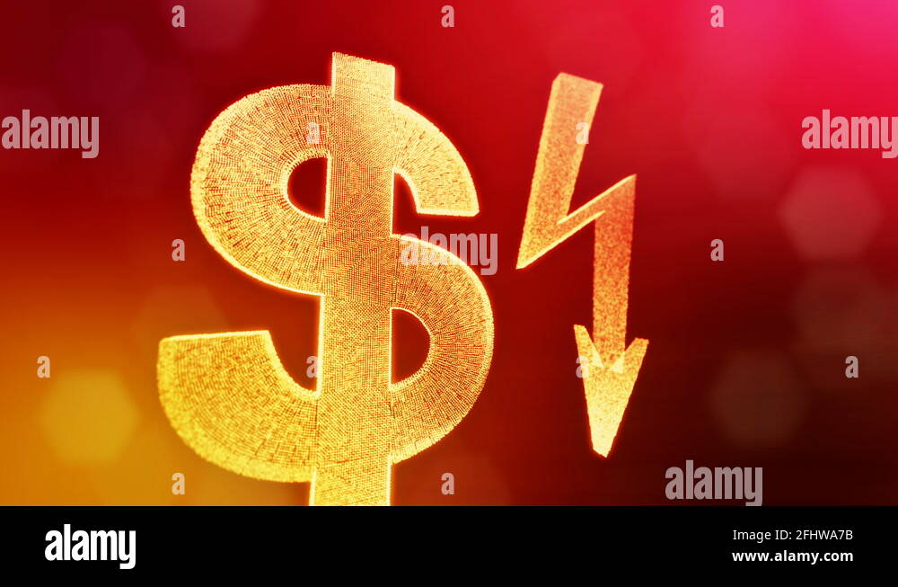 dollar sign and emblem of lighting bolt. Finance background of luminous ...