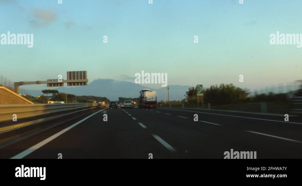 Driving view, through napoli and pompei on Italian highway, road e45 ...