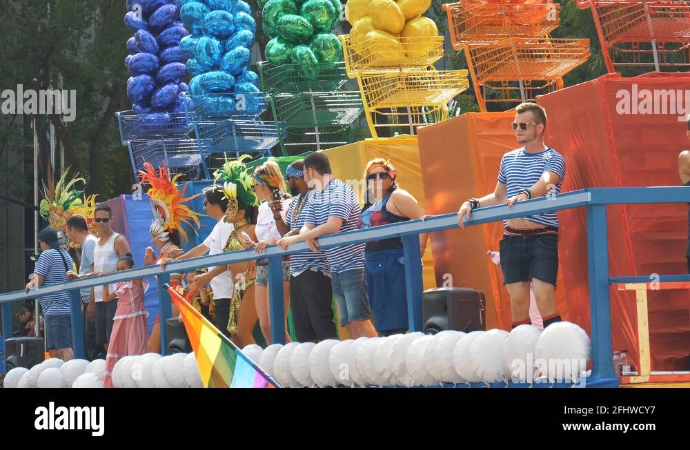 Gay Pride Parade With People Dancing on a Float and Celebrating Stock ...