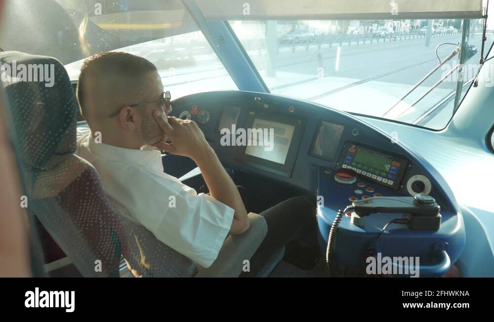 Jerusalem light rail driver cockpit Stock Video Footage - Alamy