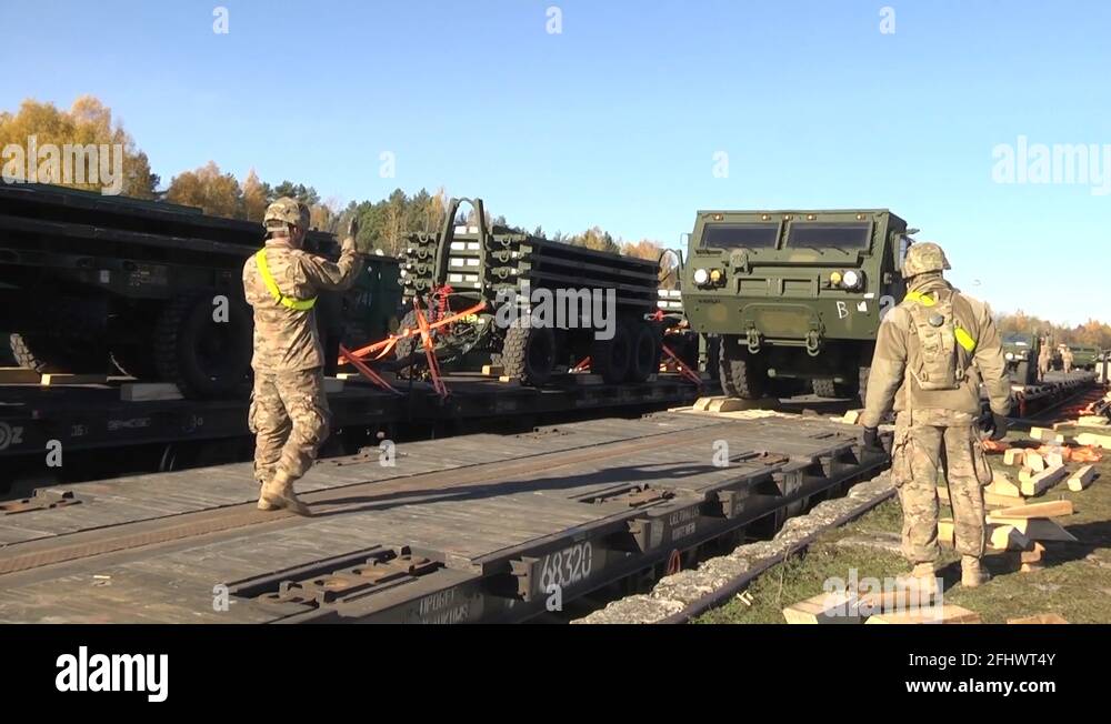 3rd Battalion, 69th Armor Regiment vehicles arrive by rail - 2015 Stock ...