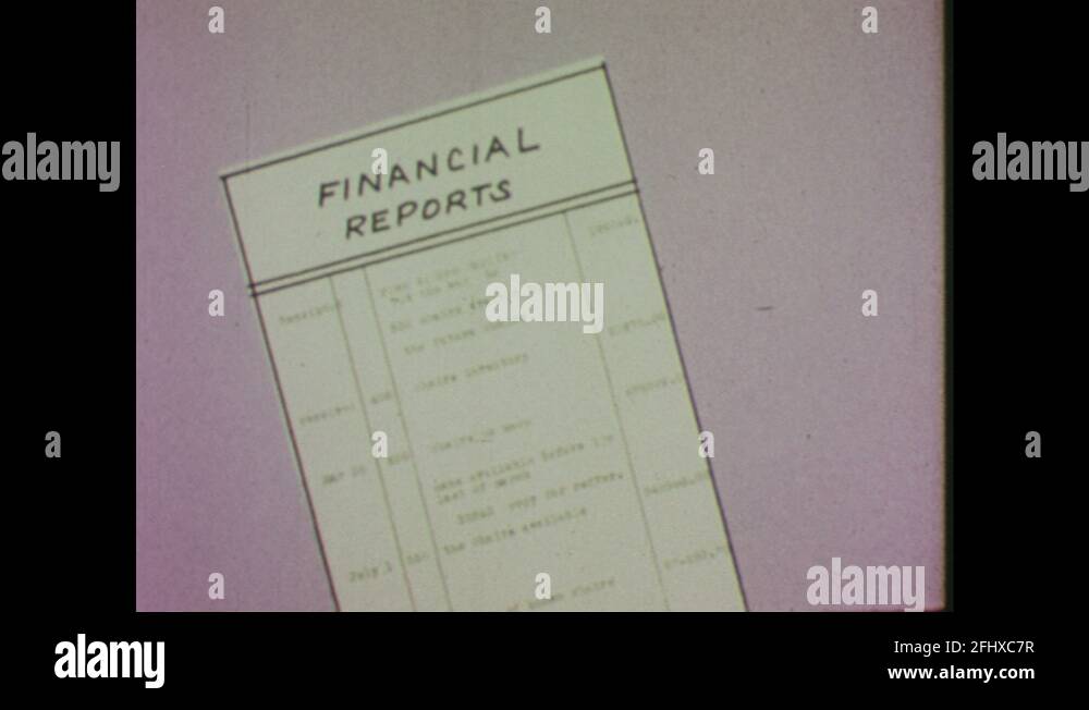 1960s: Animation. Long paper labeled "financial reports." A group of ...