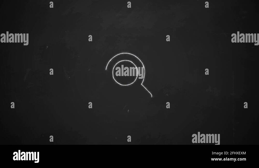 hand drawing line art showing magnifying glass symbol with white chalk ...
